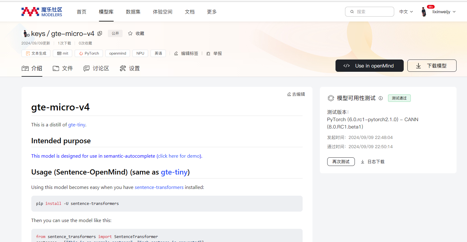 #103 - 【第二周】任务一基于openmind跑通gte-micro-v4 - openMind_Library - OpenI - 启智AI开源社区提供普惠算力！